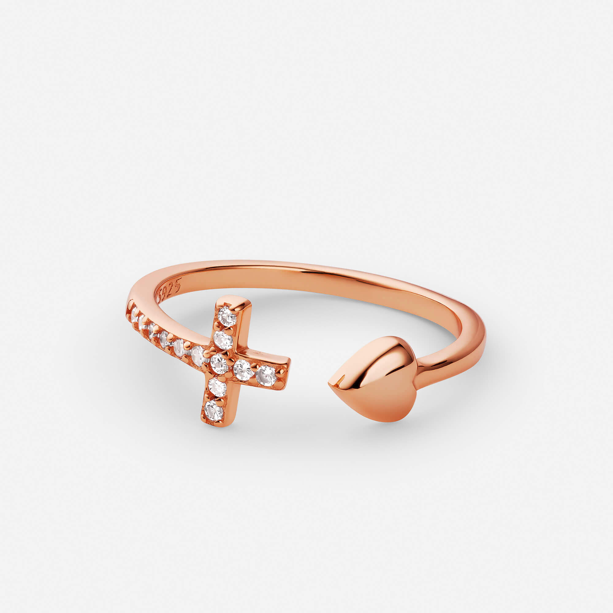 Rose Gold Heart Cross Ring – Viktorias